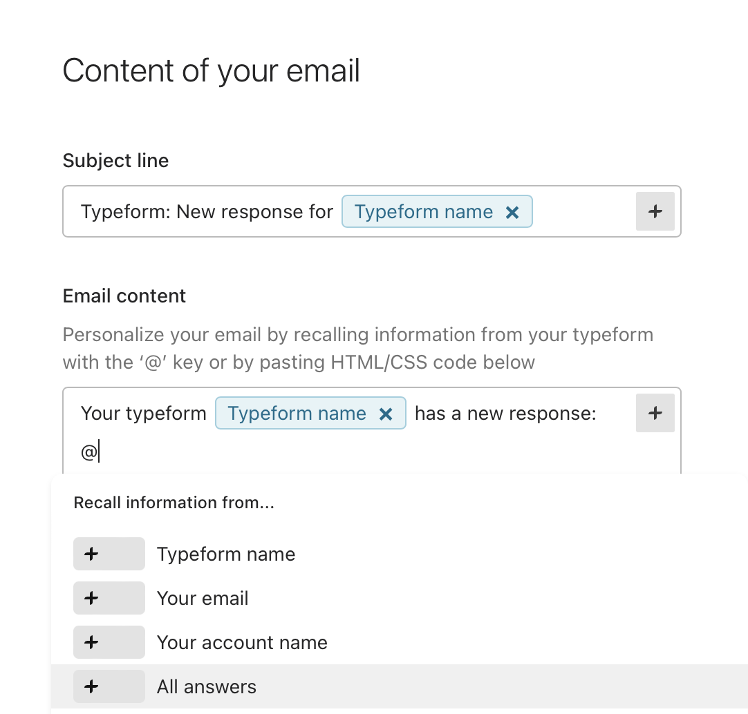 Use Recall information to reference form answers, variables, and more ...