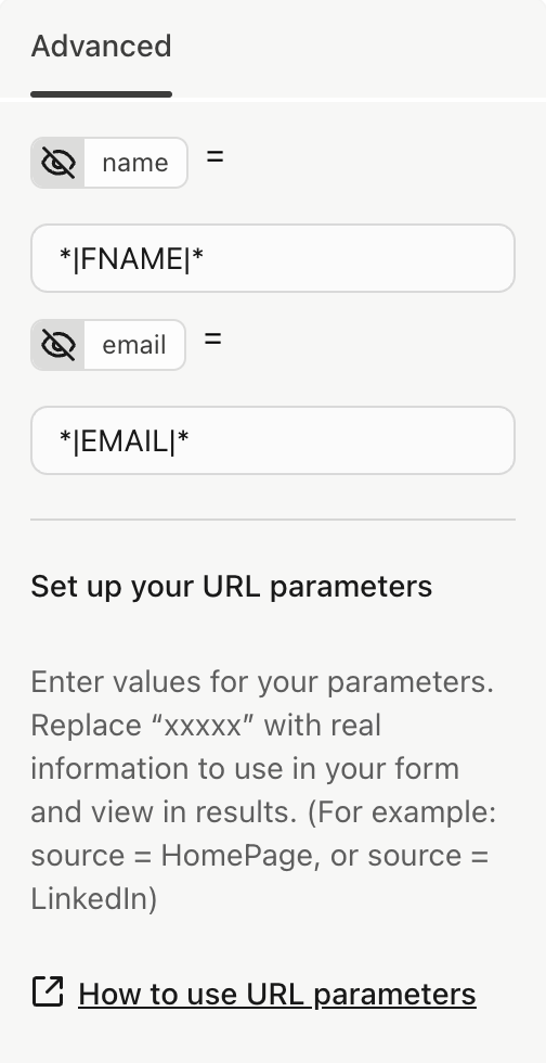 Automatically populate URL parameters with Mailchimp – Help Center Automatically populate URL parameters with Mailchimp – Help Center